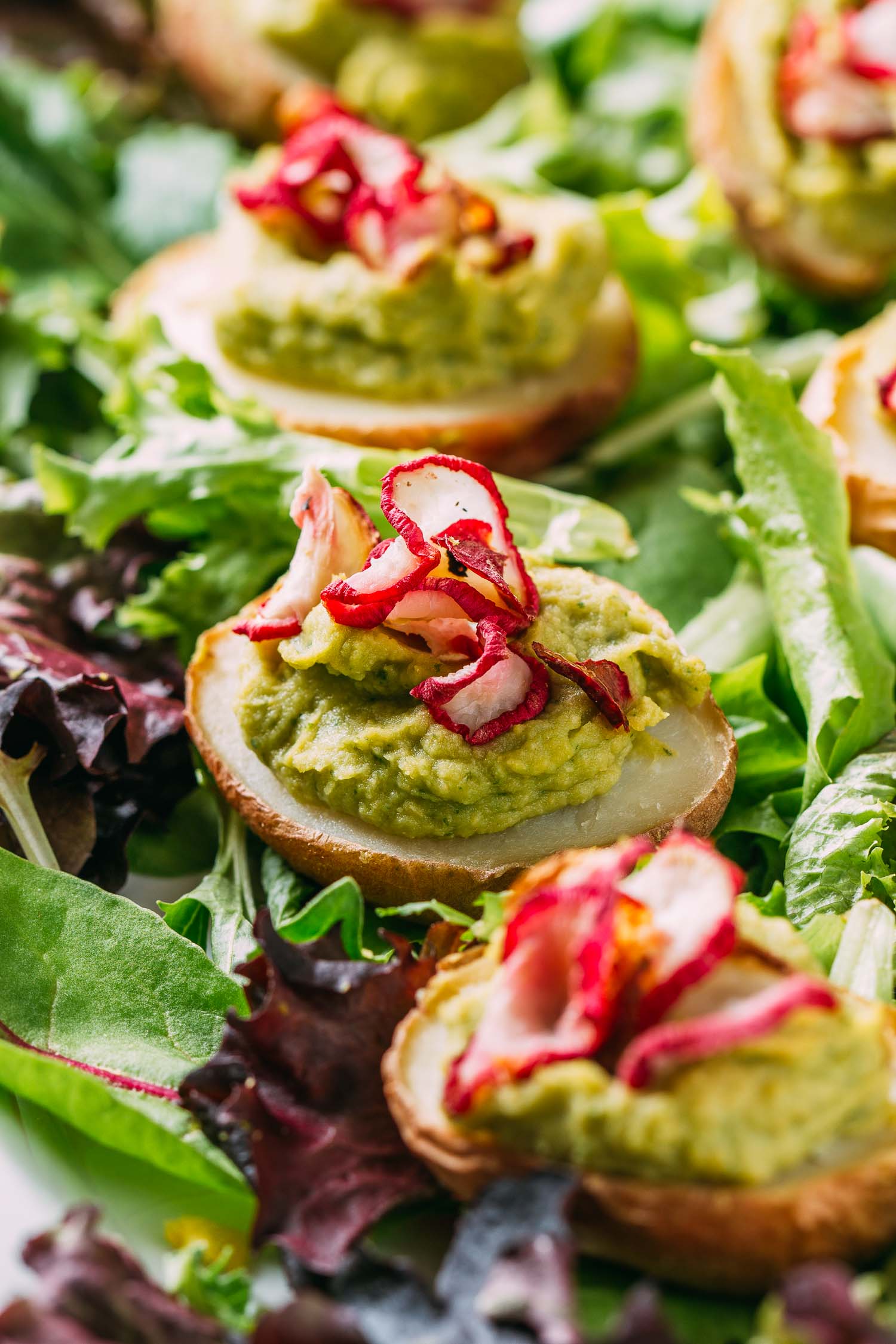 Potato Avocado Hummus & Radish Chip Appetizers Recipe | VEEG