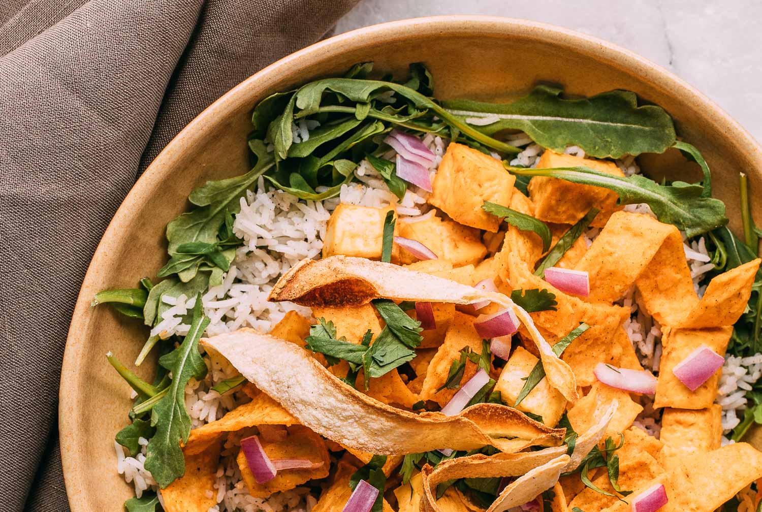Buffalo Tortilla Tofu Bowl Plant-Based Vegan Recipe | VEEG