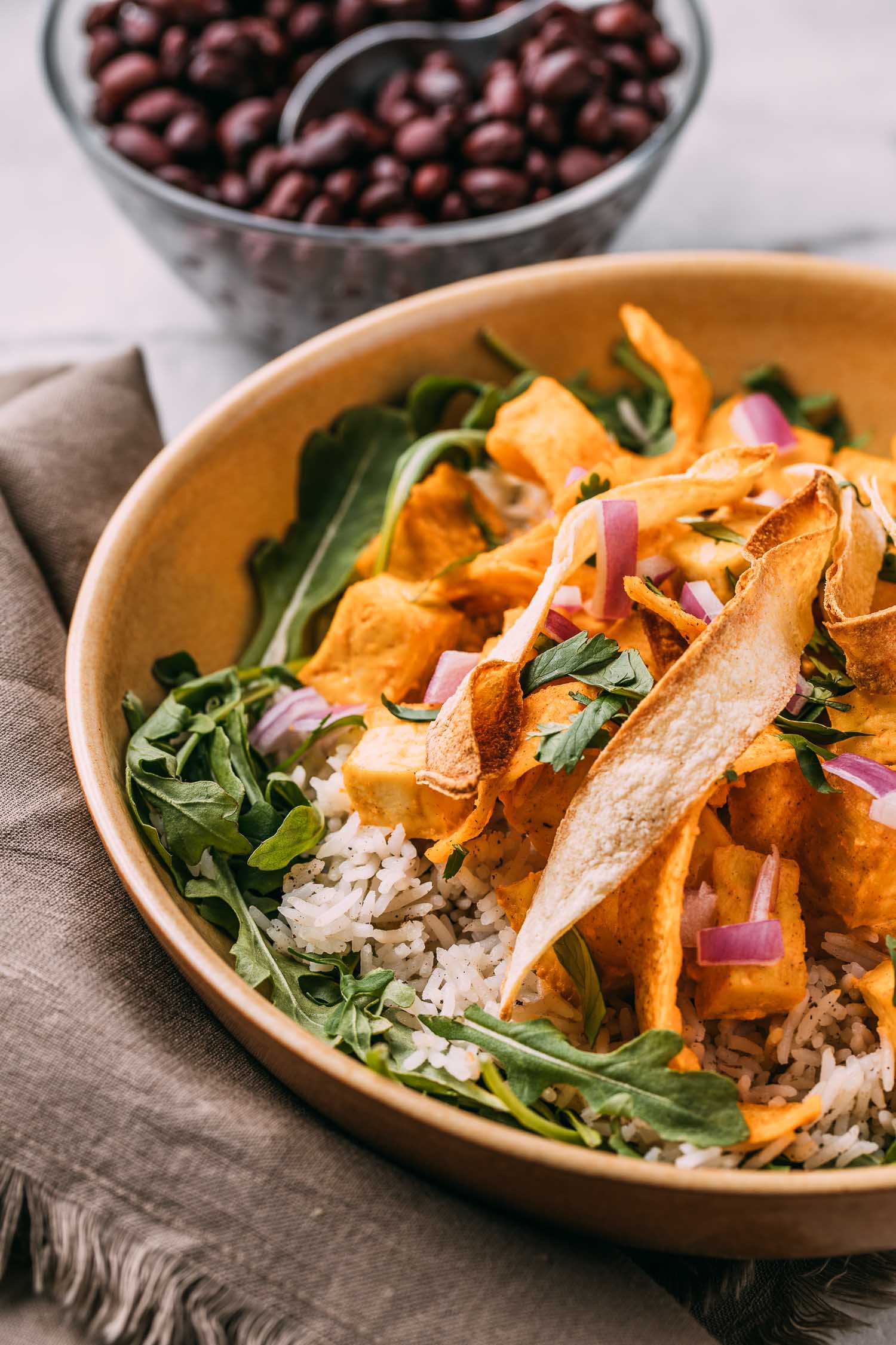 Buffalo Tortilla Tofu Bowl Plant-Based Vegan Recipe | VEEG